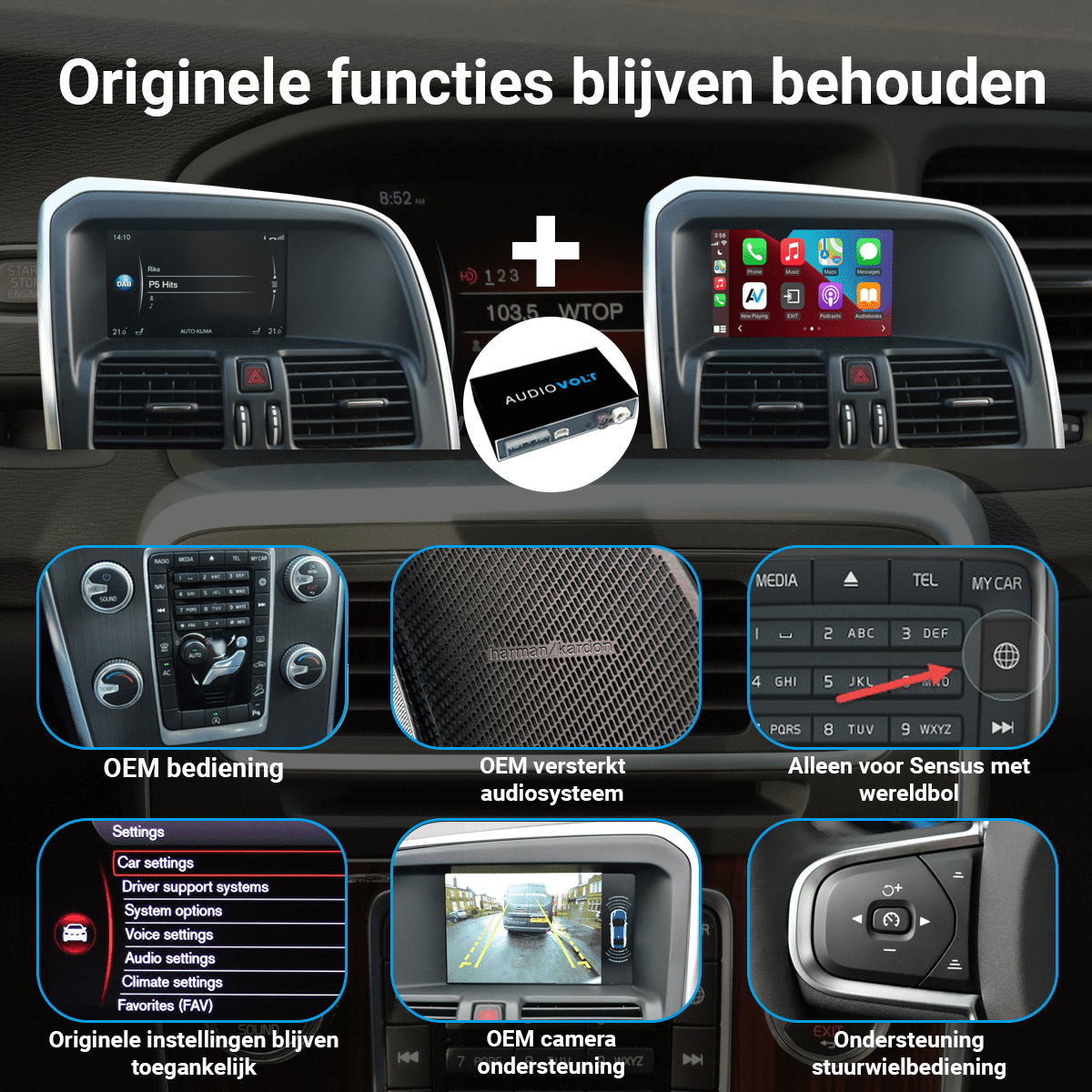 Volvo XC60 2015-2018 draadloos Carplay en Android auto interface